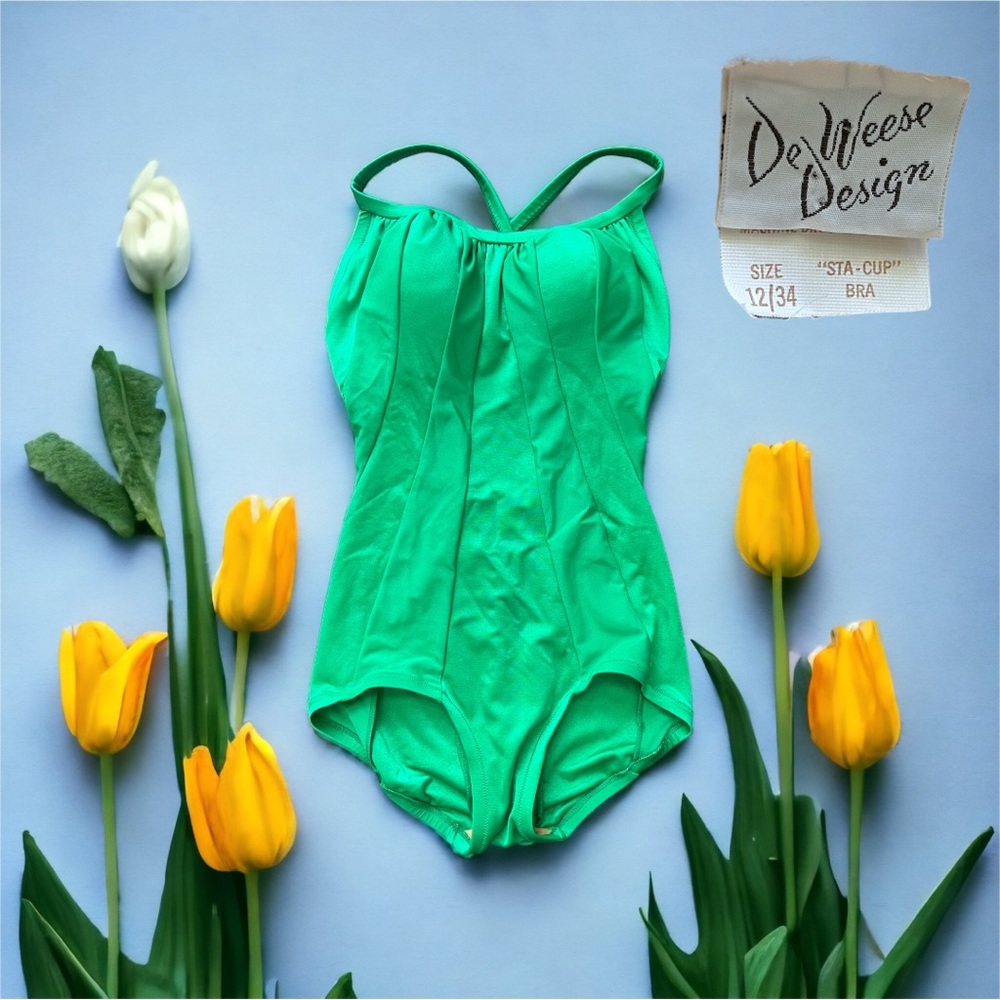 Vtg 70's Kelly Green De Weese Design Swim And Sun Fas… - Gem